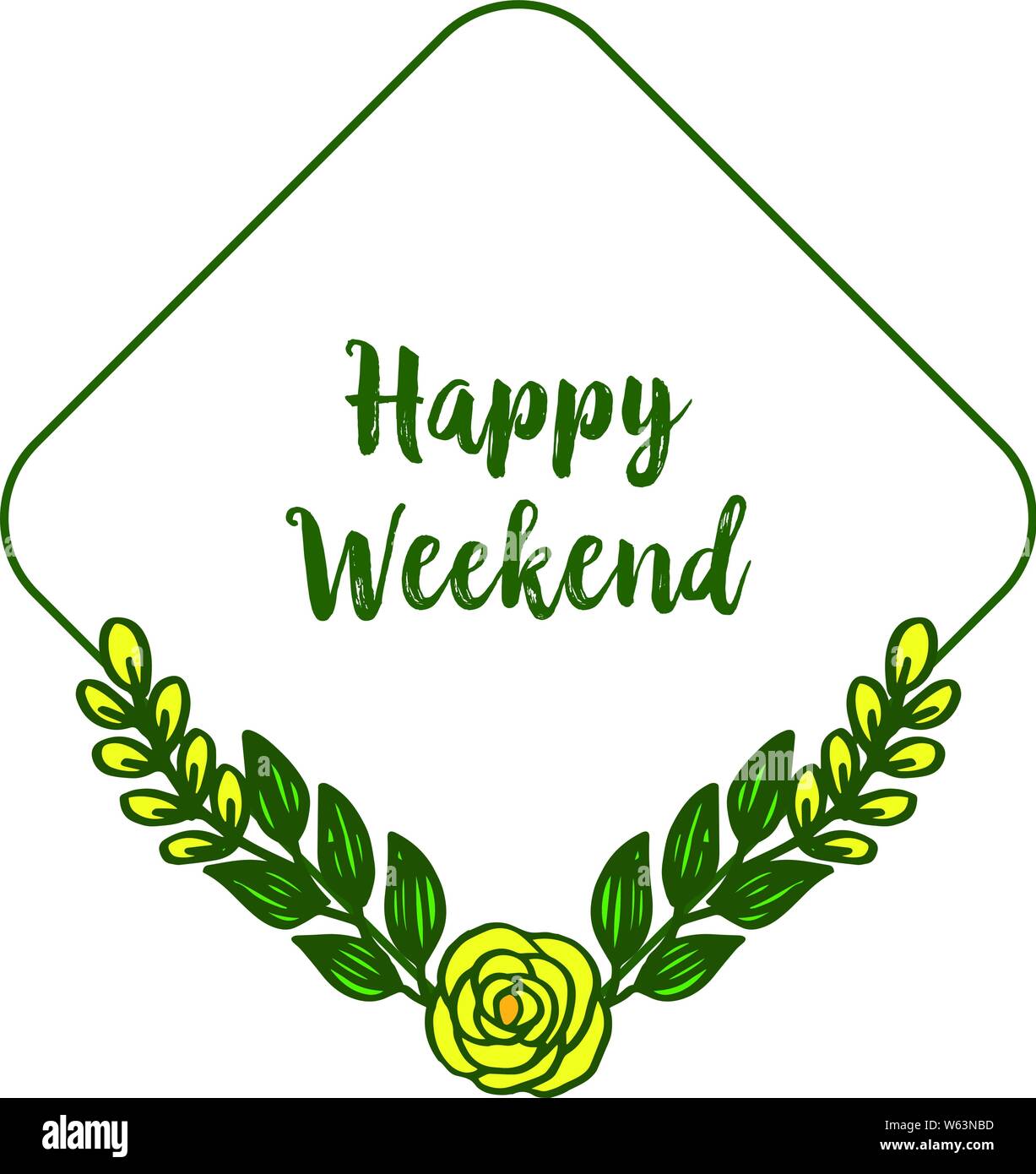 Card wallpaper of happy weekend, elegant frame, green leaves and yellow ...