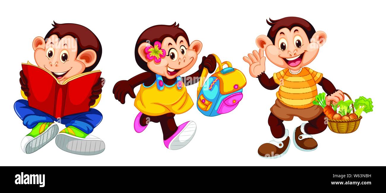 Set of monkeys in human-like poses illustration Stock Vector Image ...