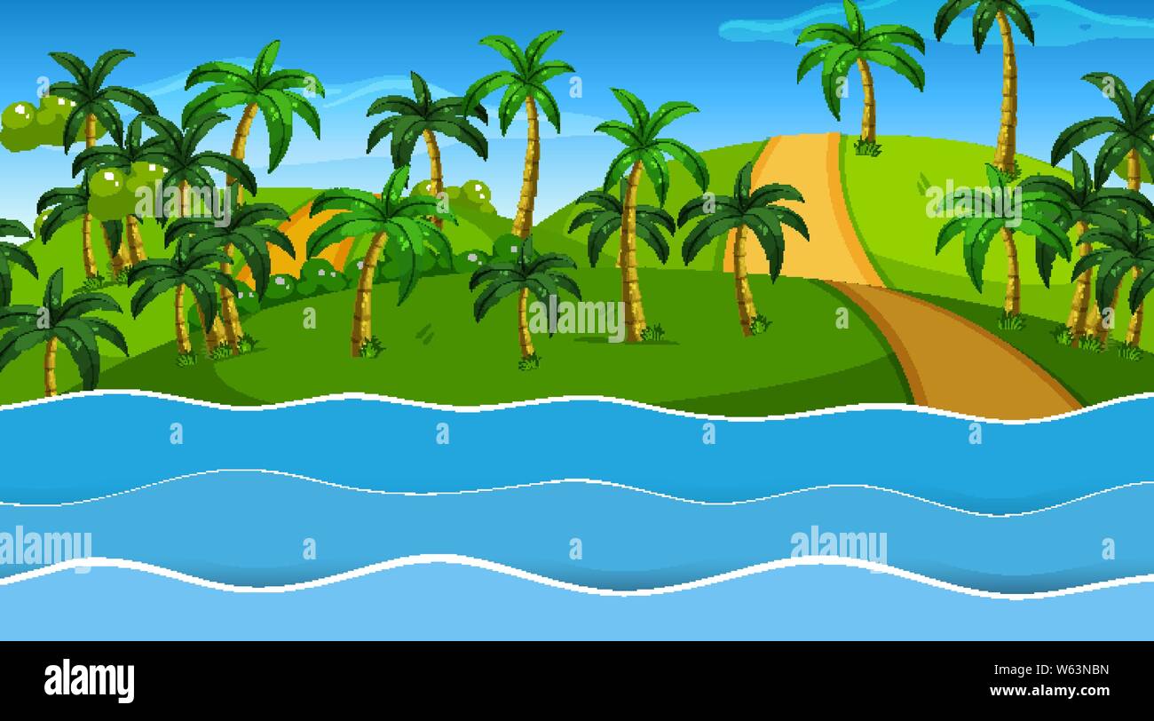 Empty nature beach ocean coastal landscape illustration Stock Vector ...