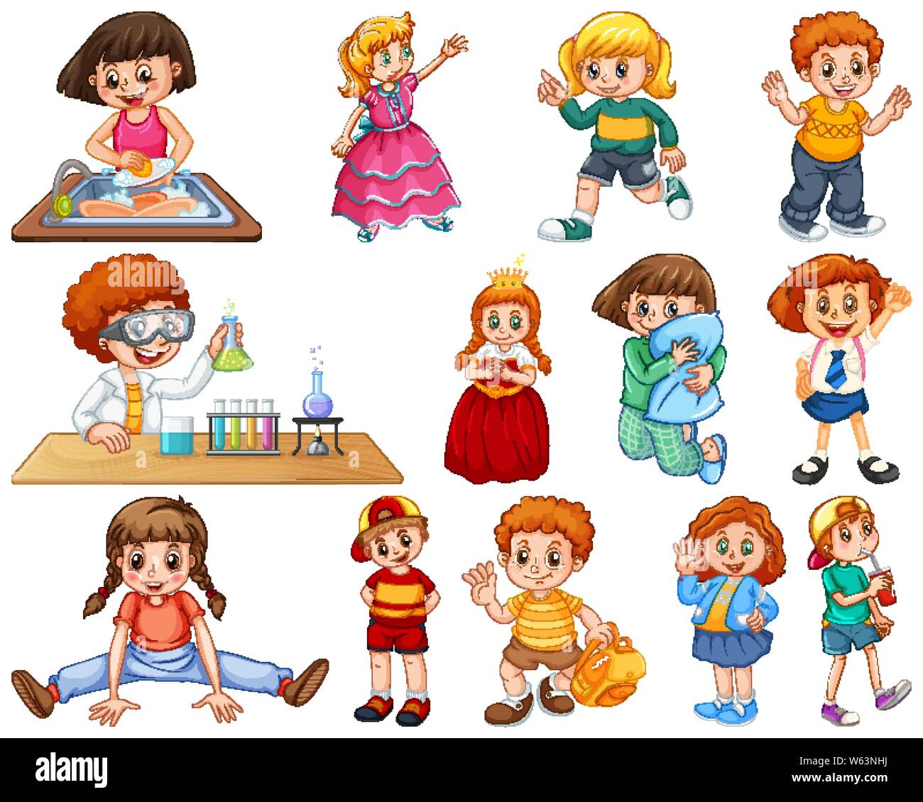 Kids in large group acting our varoous roles illustration Stock Vector ...
