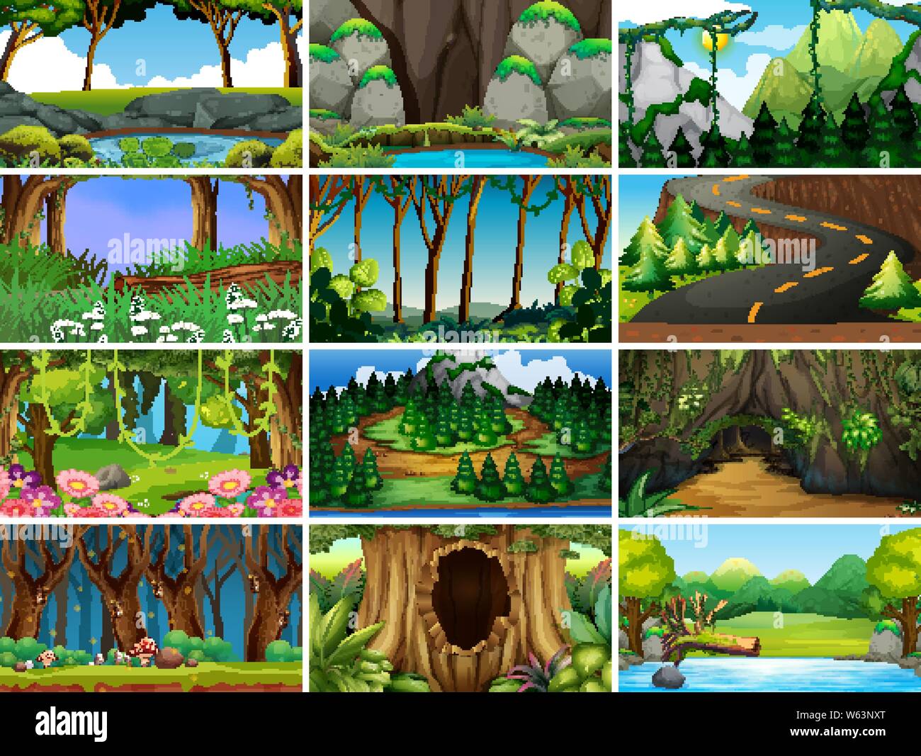 Empty, blank landscape nature scenes illustration Stock Vector Image ...