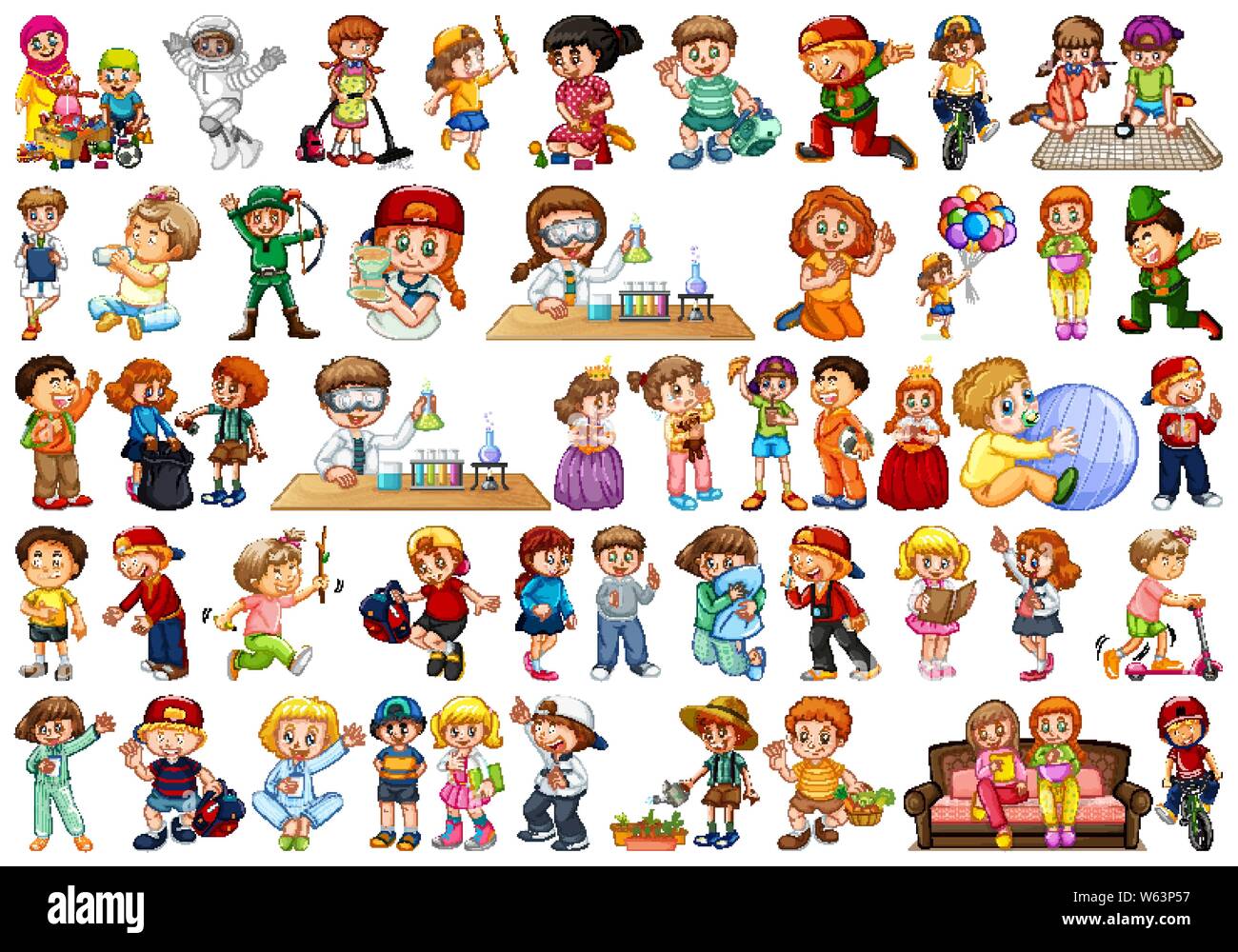 Kids in large group acting our varoous roles illustration Stock Vector ...