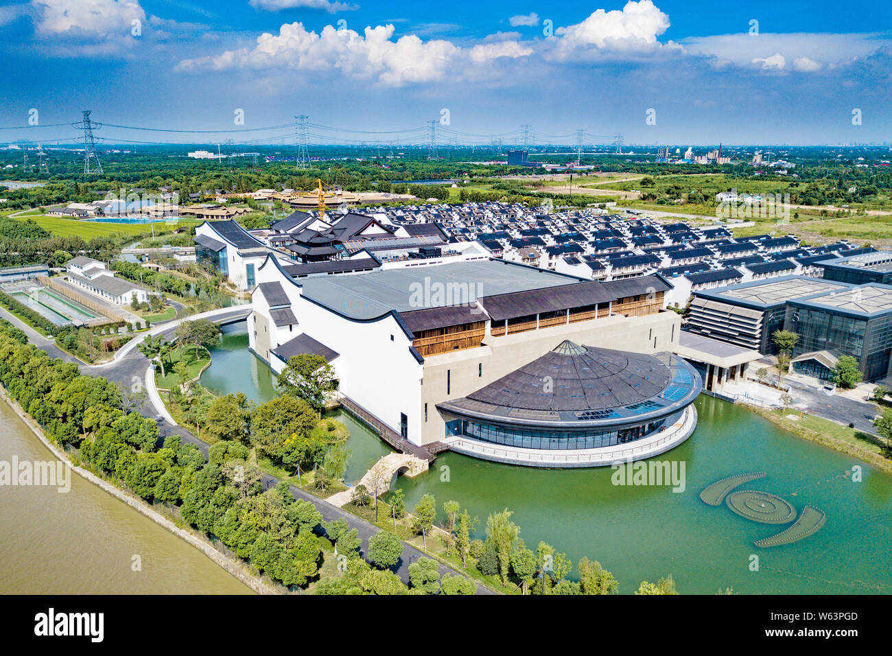 An aerial view of the second phase of the Wuzhen Internet International ...