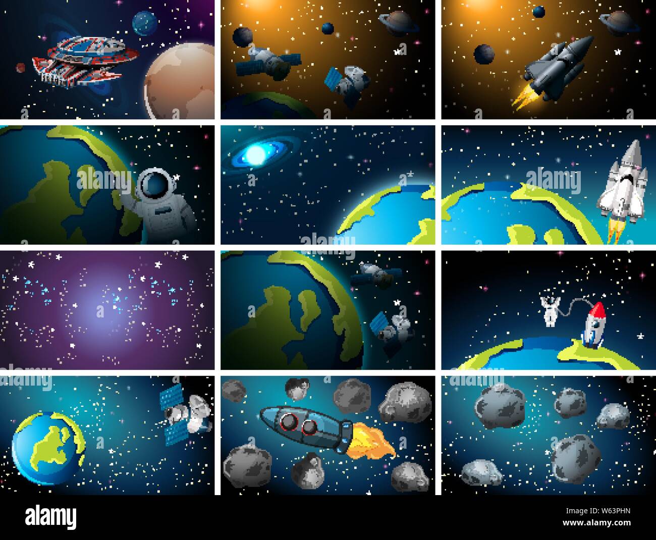 Big space scene set illustration Stock Vector Image & Art - Alamy