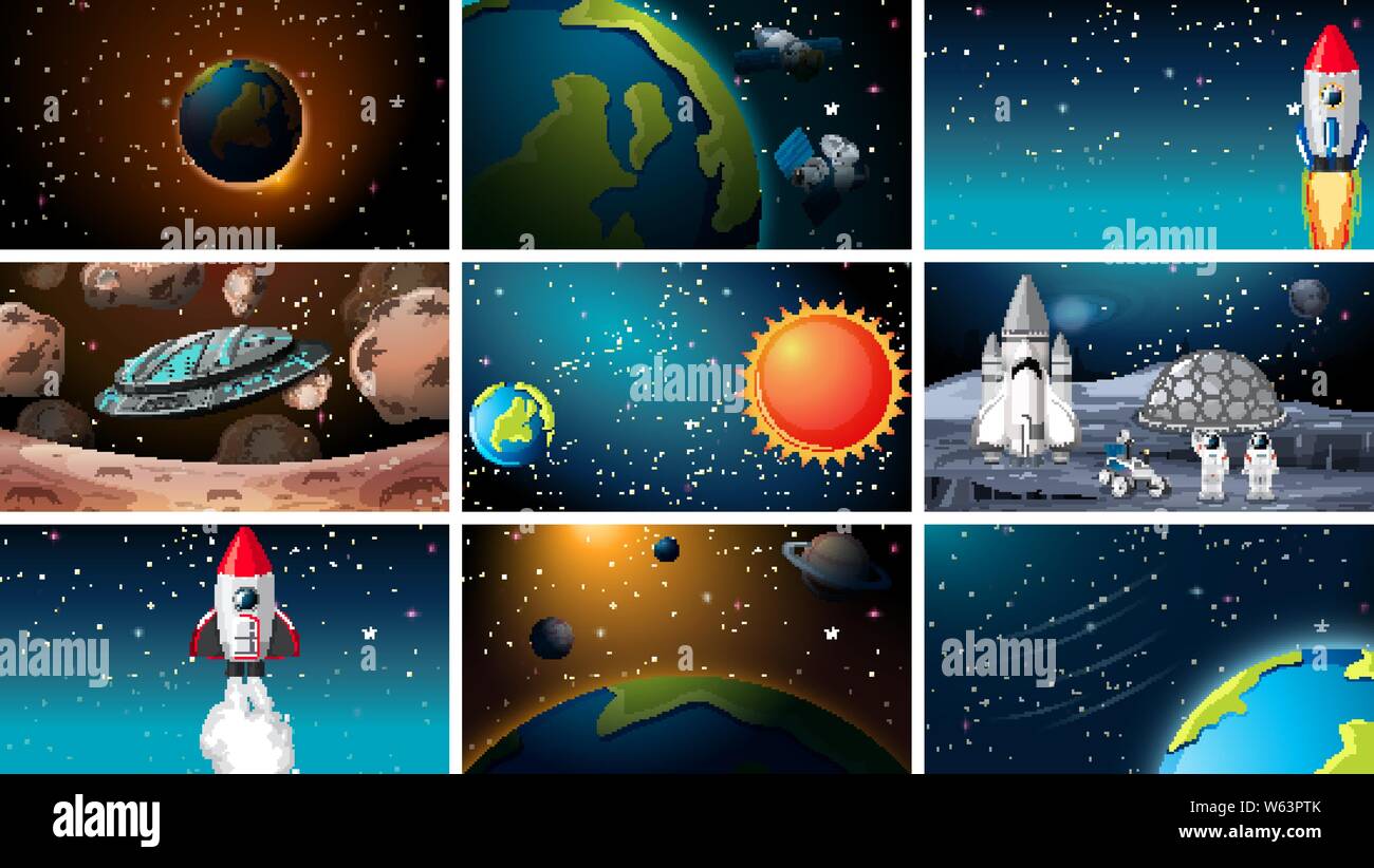 Large set of space scenes illustration Stock Vector Image & Art - Alamy