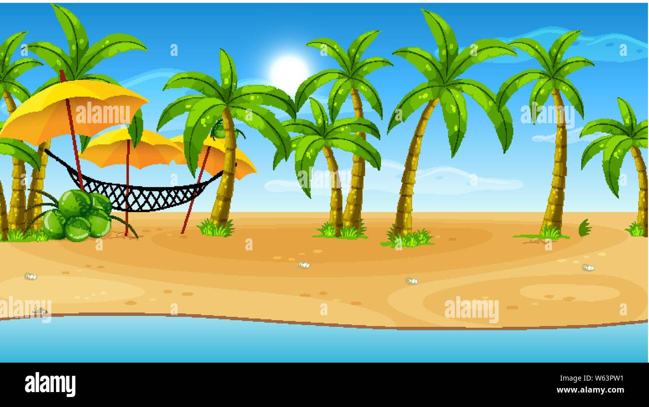 Empty nature beach ocean coastal landscape illustration Stock Vector ...