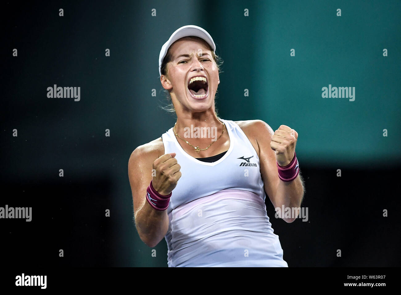 Yulia Putintseva of Kazakhstan reacts after defeating Bernarda Pera of ...