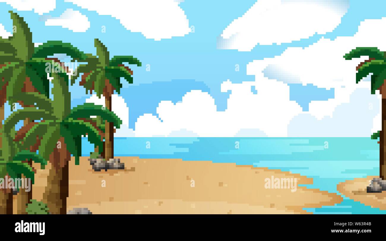 Empty nature beach ocean coastal landscape illustration Stock Vector ...