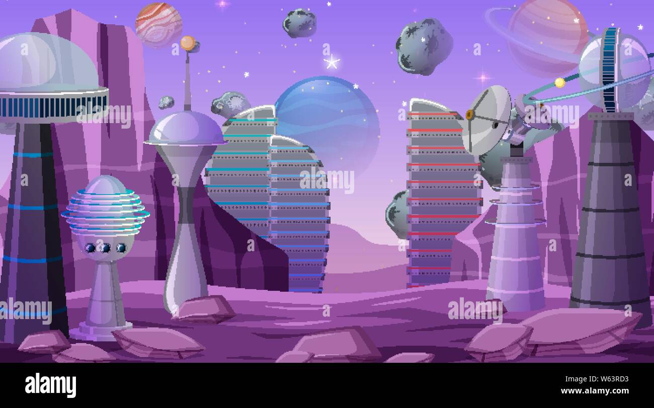City in space scene illustration Stock Vector Image & Art - Alamy