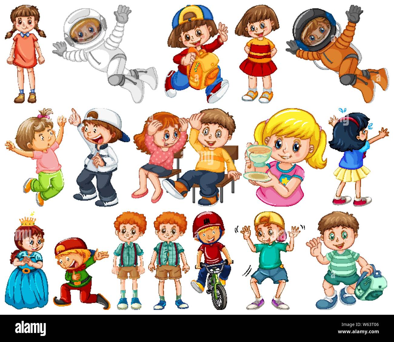 Kids in large group acting our varoous roles illustration Stock Vector ...