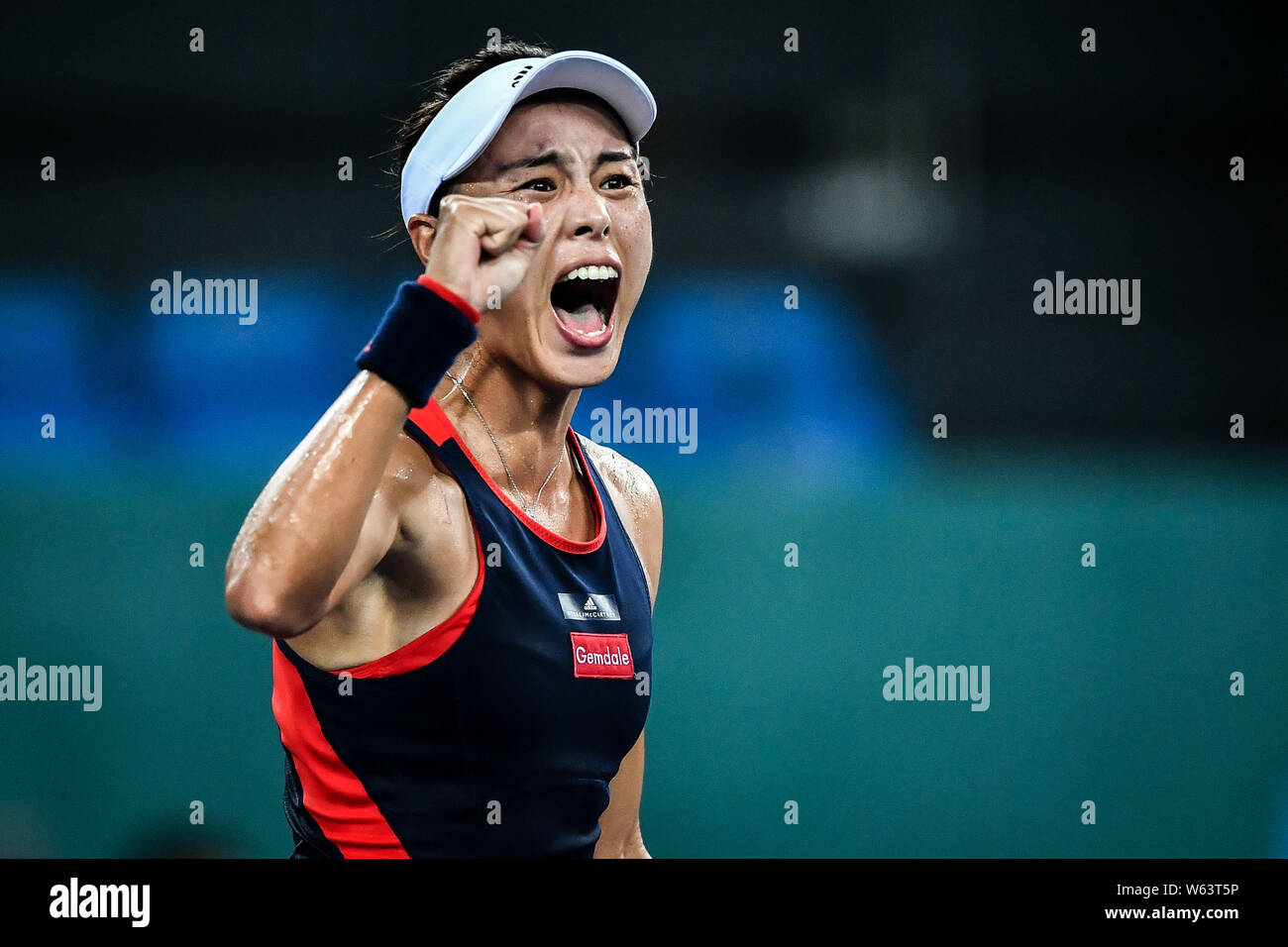 Wang Qiang of China reacts after scoring against Andrea Petkovic of ...