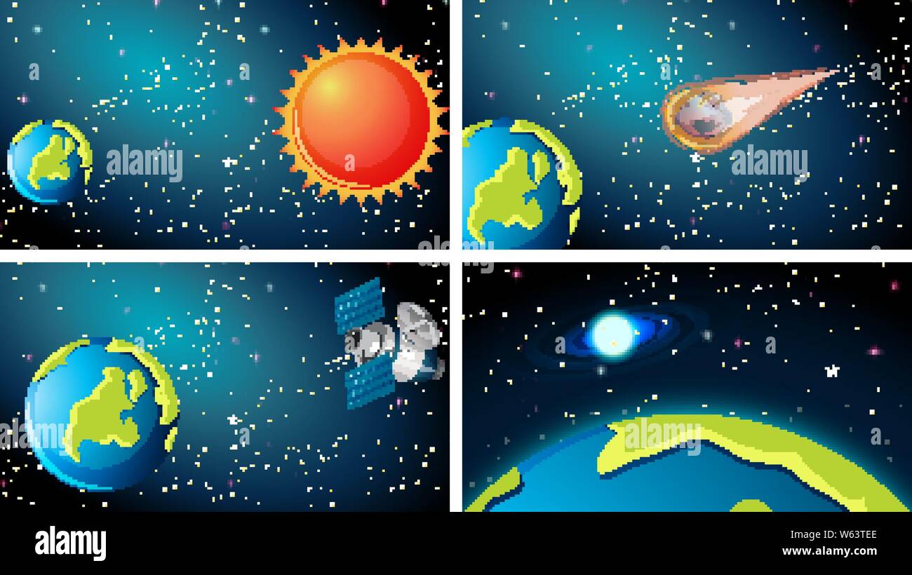 Set of different space scenes illustration Stock Vector Image & Art - Alamy