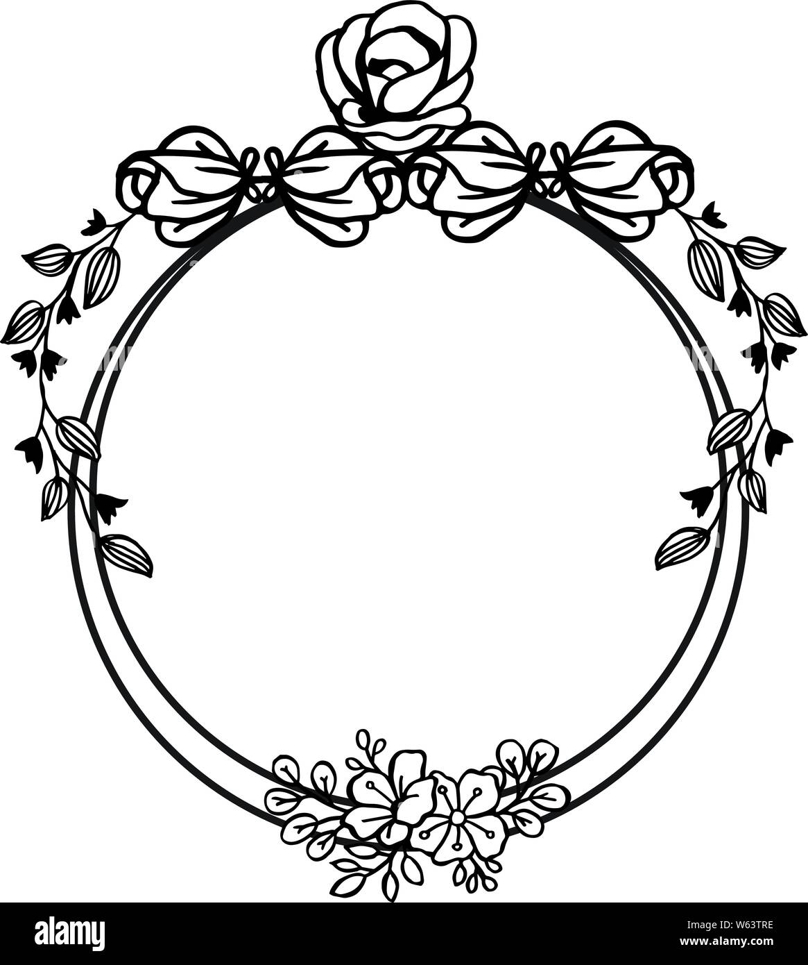 Beautiful floral frame, hand drawn design element in sketch style ...