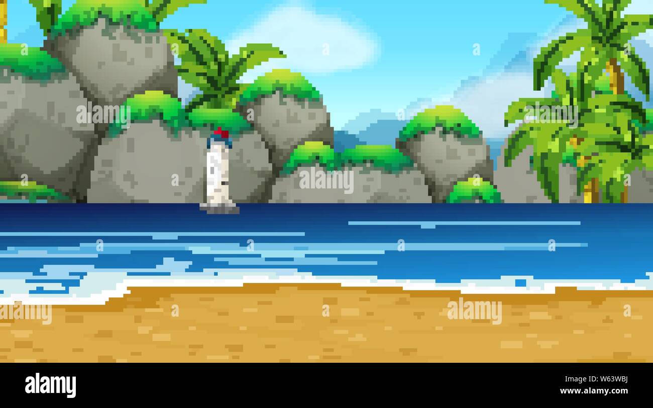 Empty nature beach ocean coastal landscape illustration Stock Vector ...