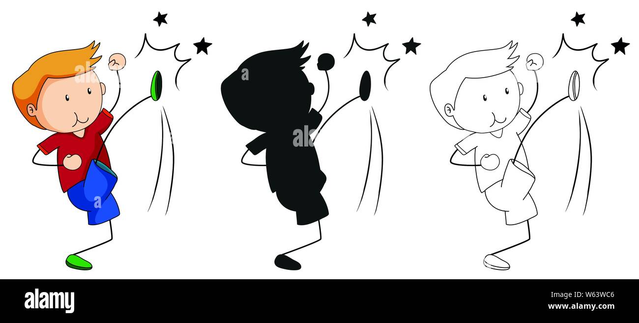 A set of characters in color, silhouette and outline illustration Stock ...