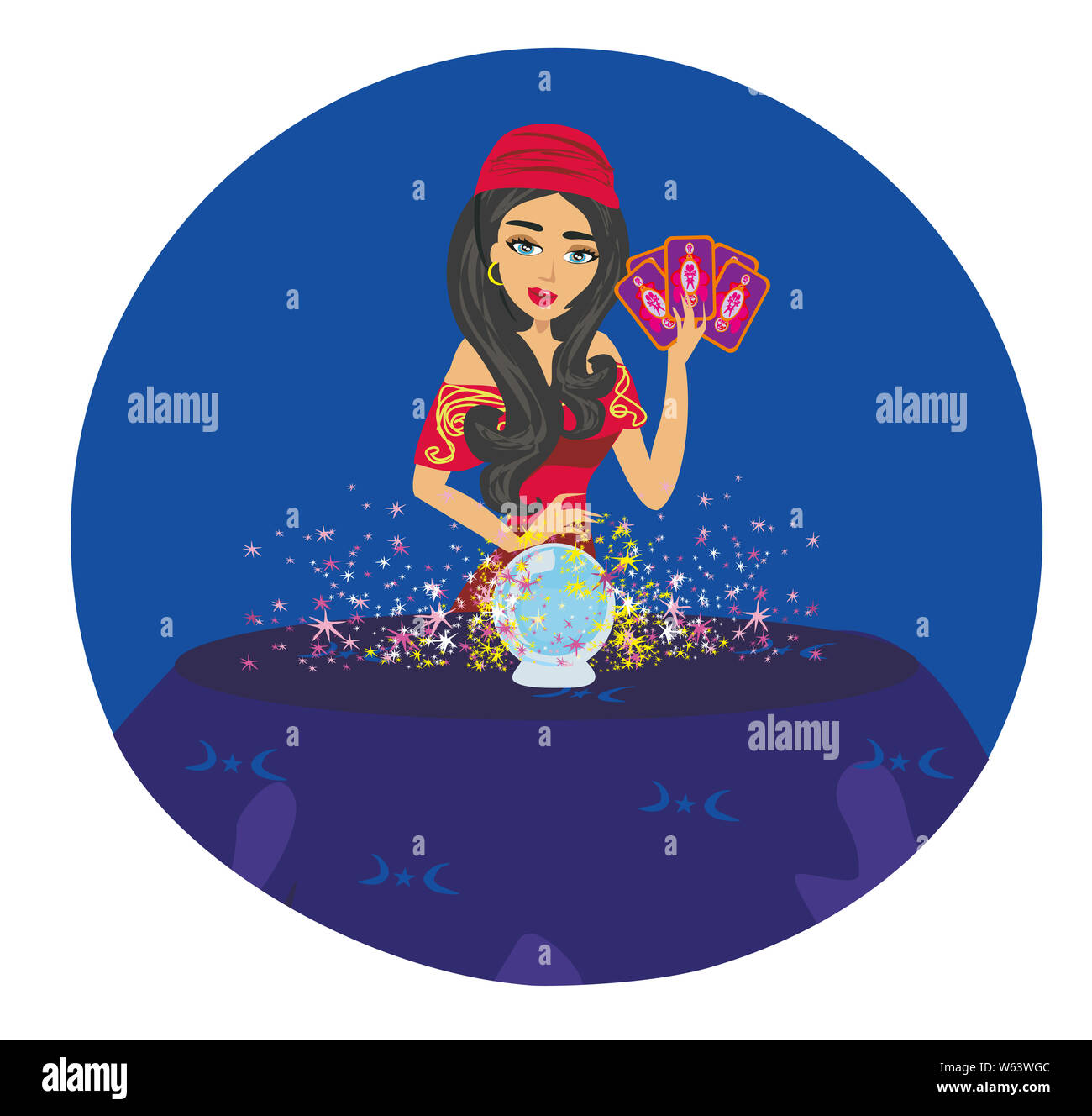 Fortune teller woman reading future on magical crystal ball Stock Photo ...