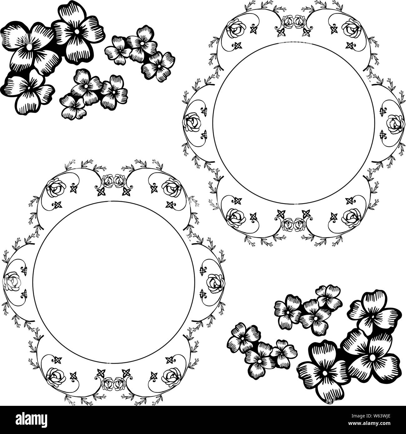 Beautiful black and white flower frame, for design greeting card ...
