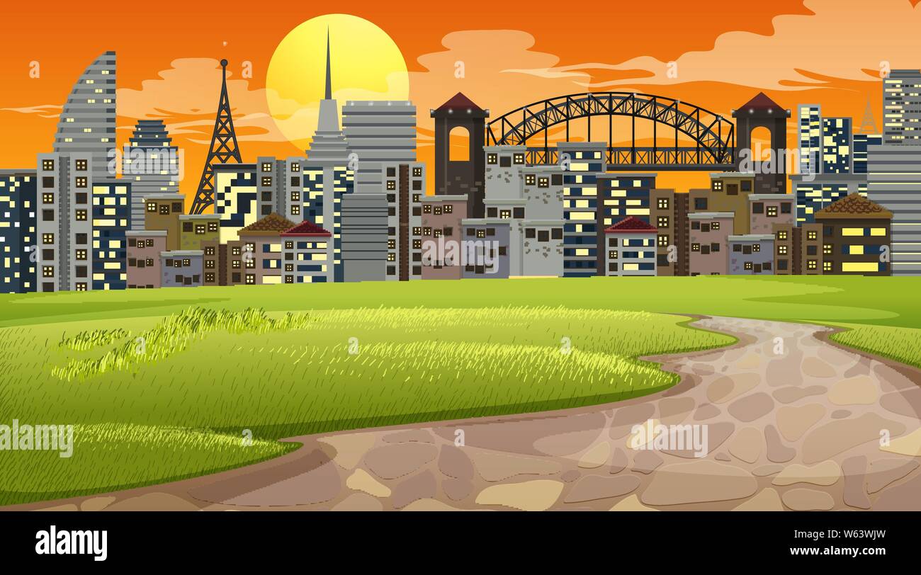 City park sunset scene illustration Stock Vector Image & Art - Alamy