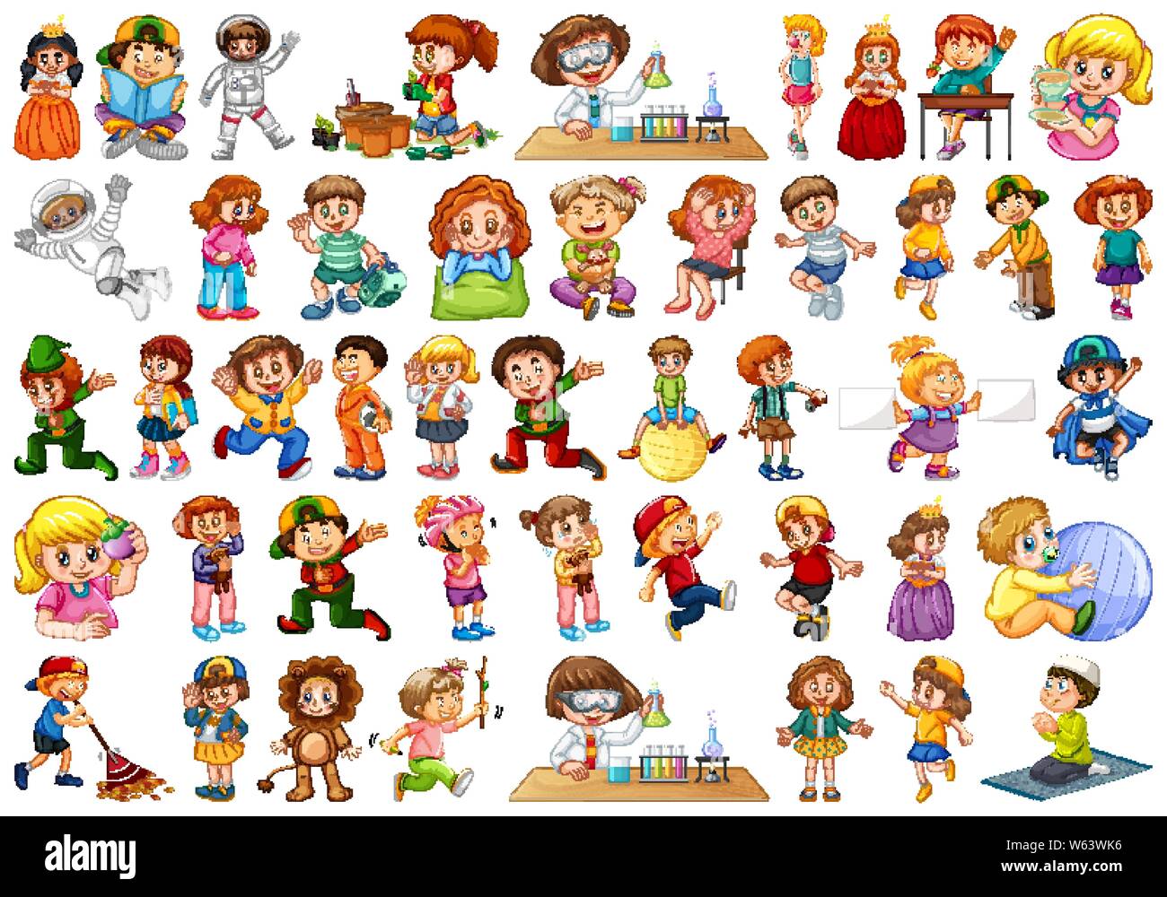 Kids in large group acting our varoous roles illustration Stock Vector ...