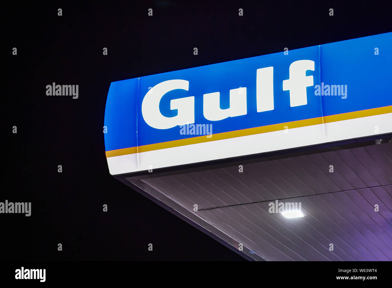 The logo of Gulf Oil is pictured at a petrol station of Gulf Oil in ...