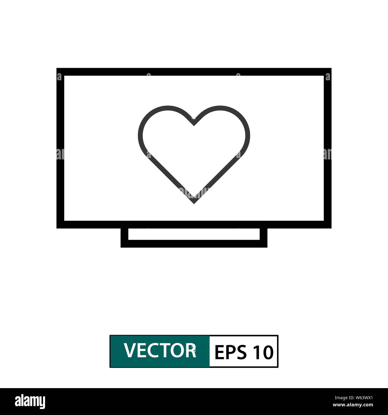 Heart, love symbol in television icon. Outline style. Isolated on white ...