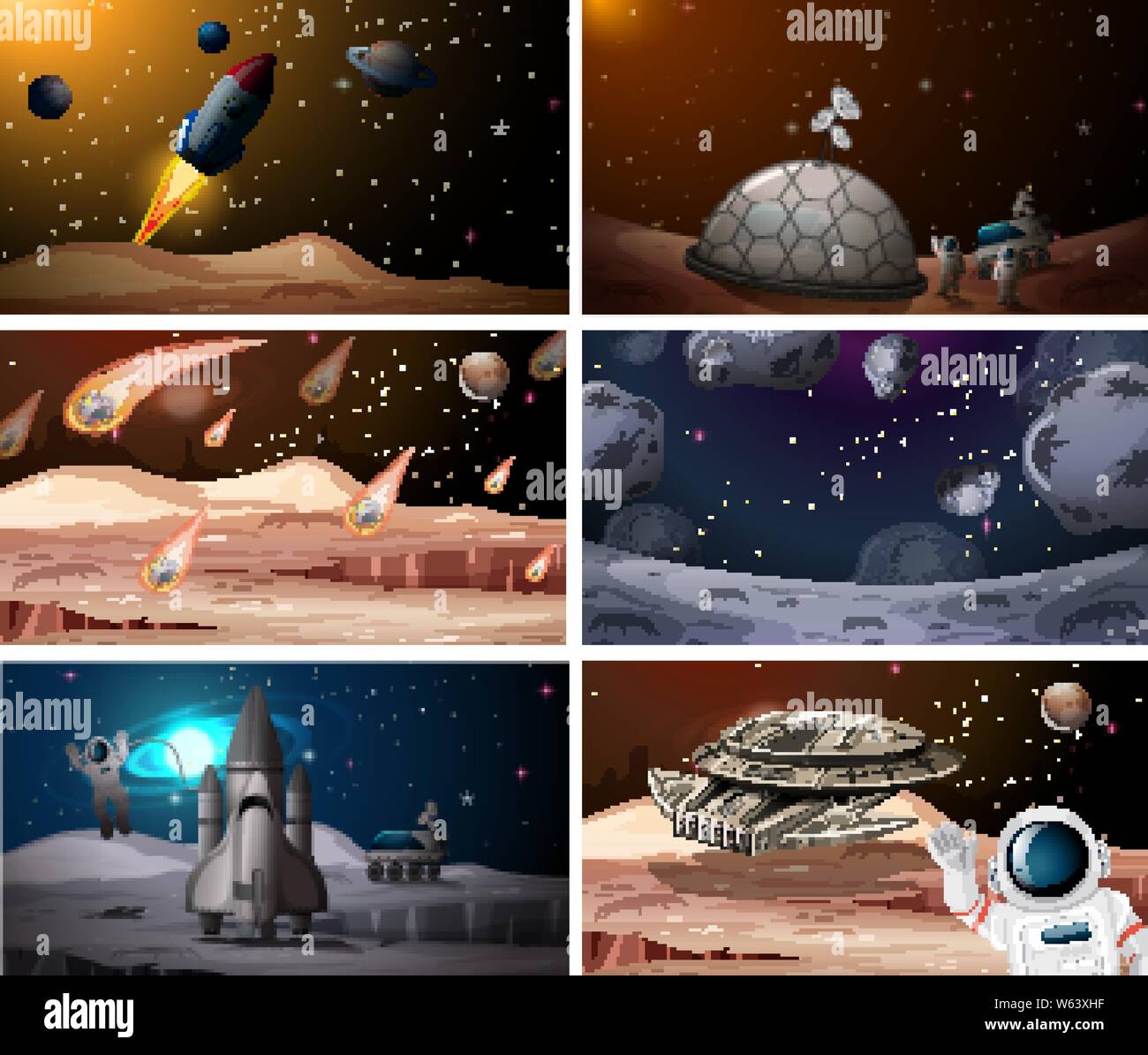 Set of space scenes illustration Stock Vector Image & Art - Alamy