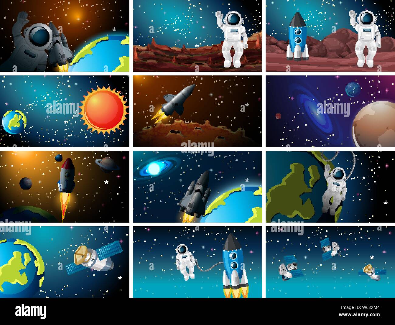 Large set of space scenes illustration Stock Vector Image & Art - Alamy