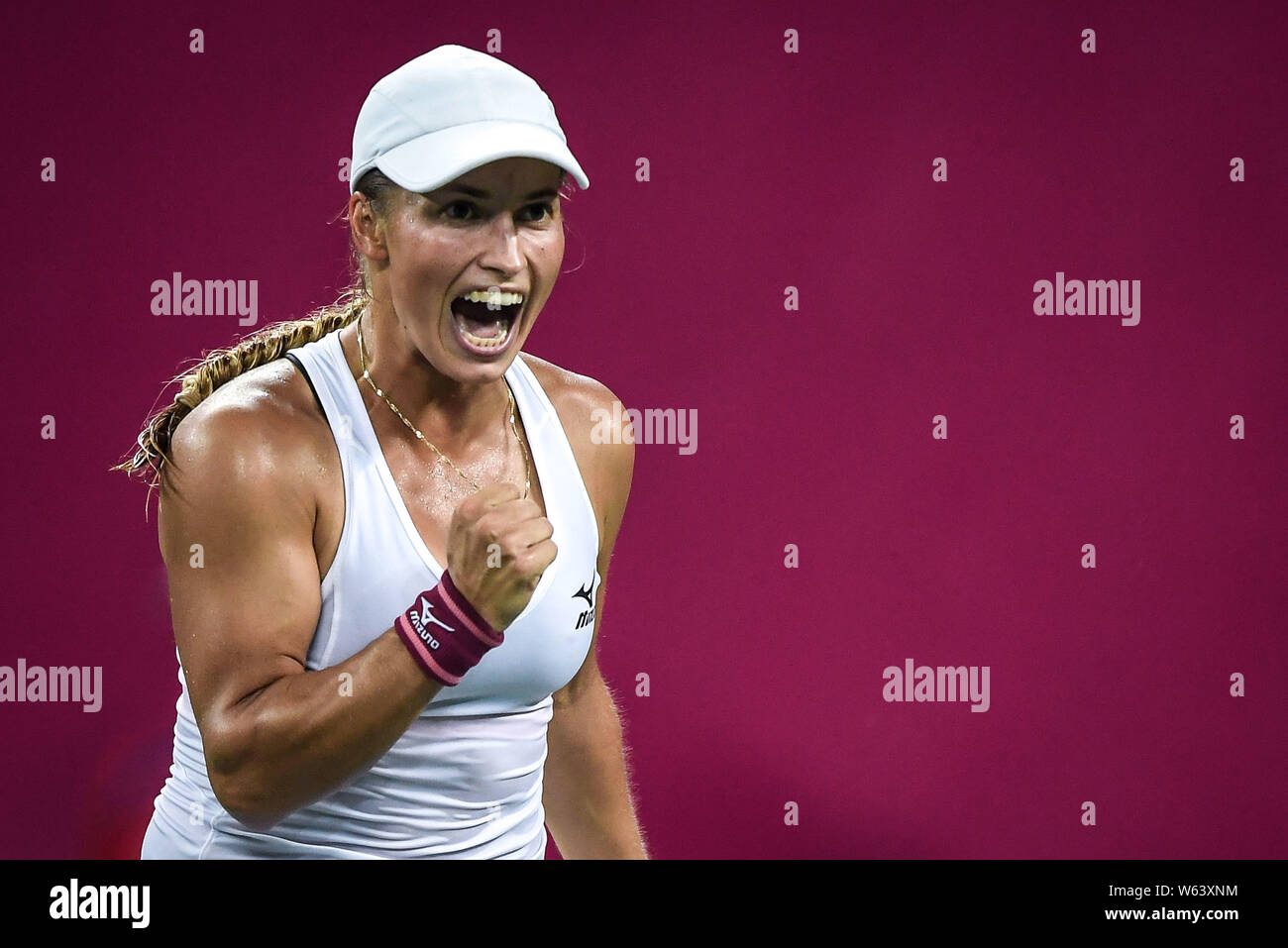 Yulia Putintseva of Kazakhstan reacts after defeating Bernarda Pera of ...