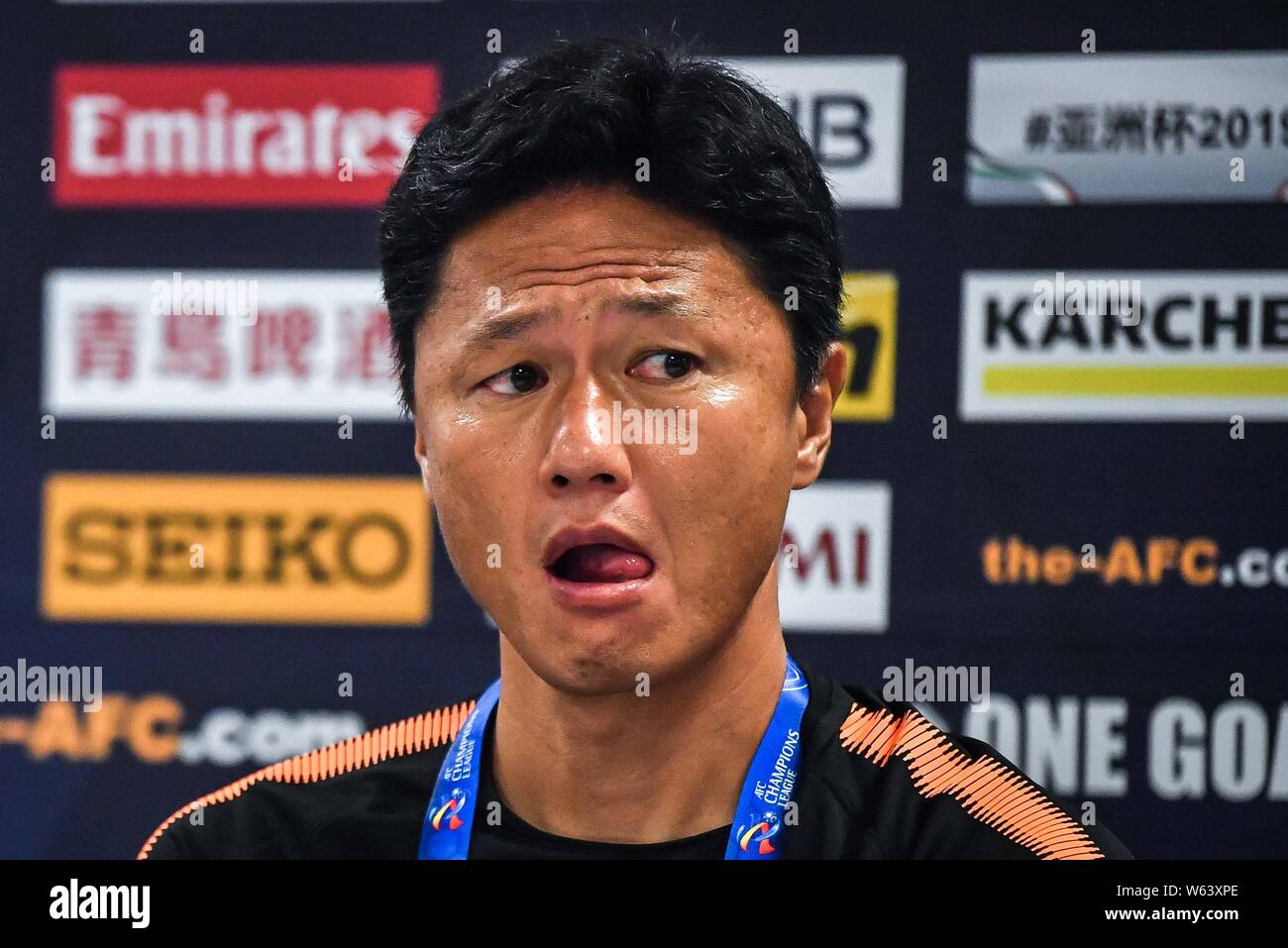Head coach Go Oiwa of Japan's Kashima Antlers attends a press ...