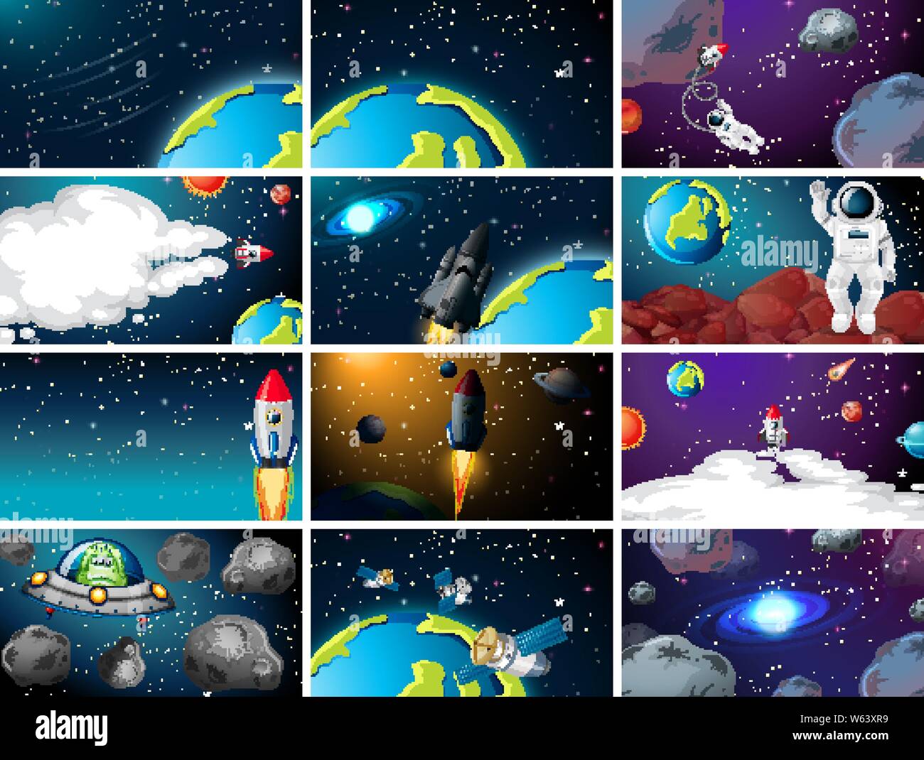 Large set of space scenes illustration Stock Vector Image & Art - Alamy
