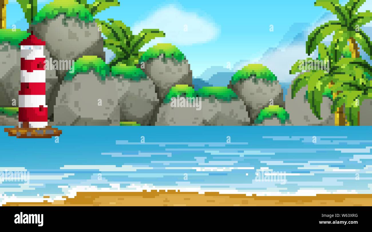 Empty nature beach ocean coastal landscape illustration Stock Vector ...
