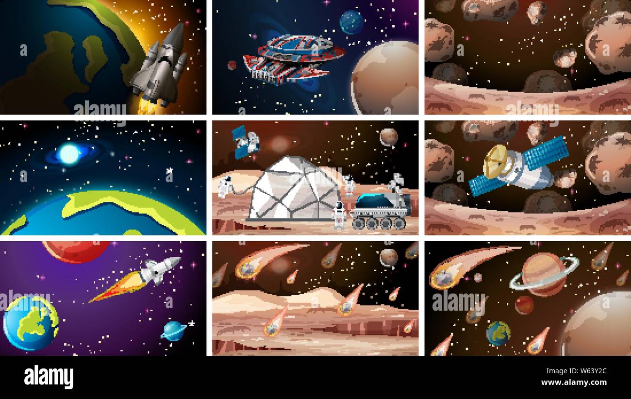 Set of space scenes illustration Stock Vector Image & Art - Alamy