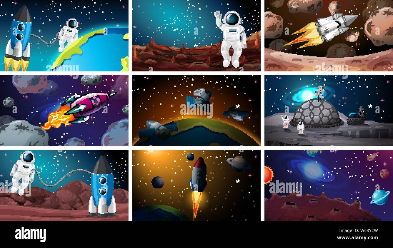 Set of different space scenes illustration Stock Vector Image & Art - Alamy