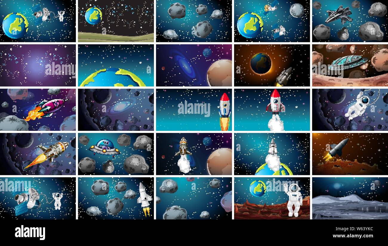 Large set of various space scenes illustration Stock Vector Image & Art ...