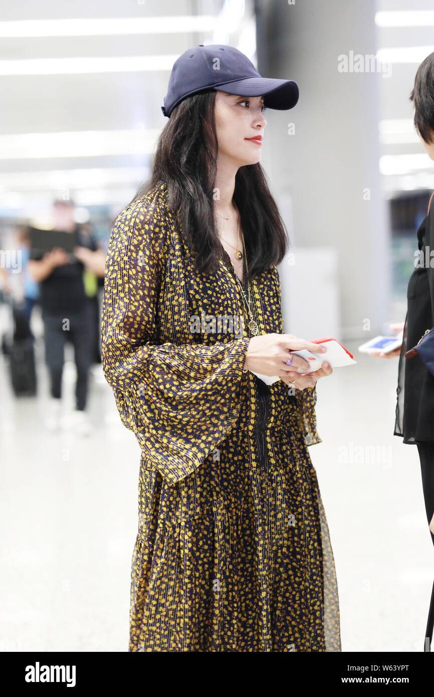 Chinese actress Yao Chen arrives at the Shanghai Hongqiao International Airport before departure ...