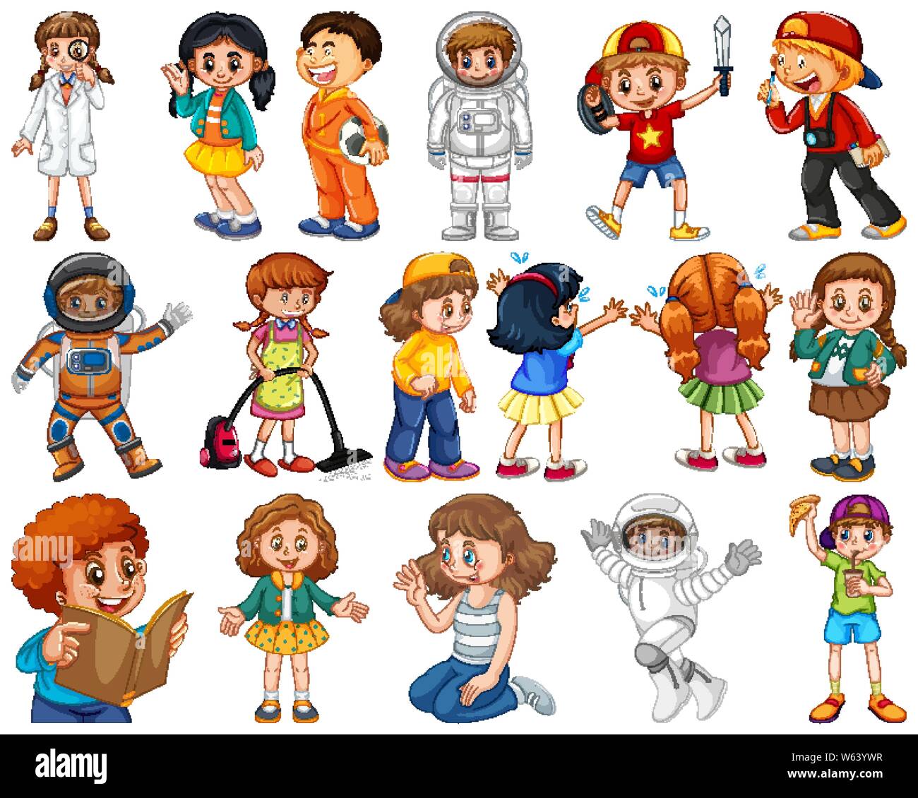 Kids in large group acting our varoous roles illustration Stock Vector ...