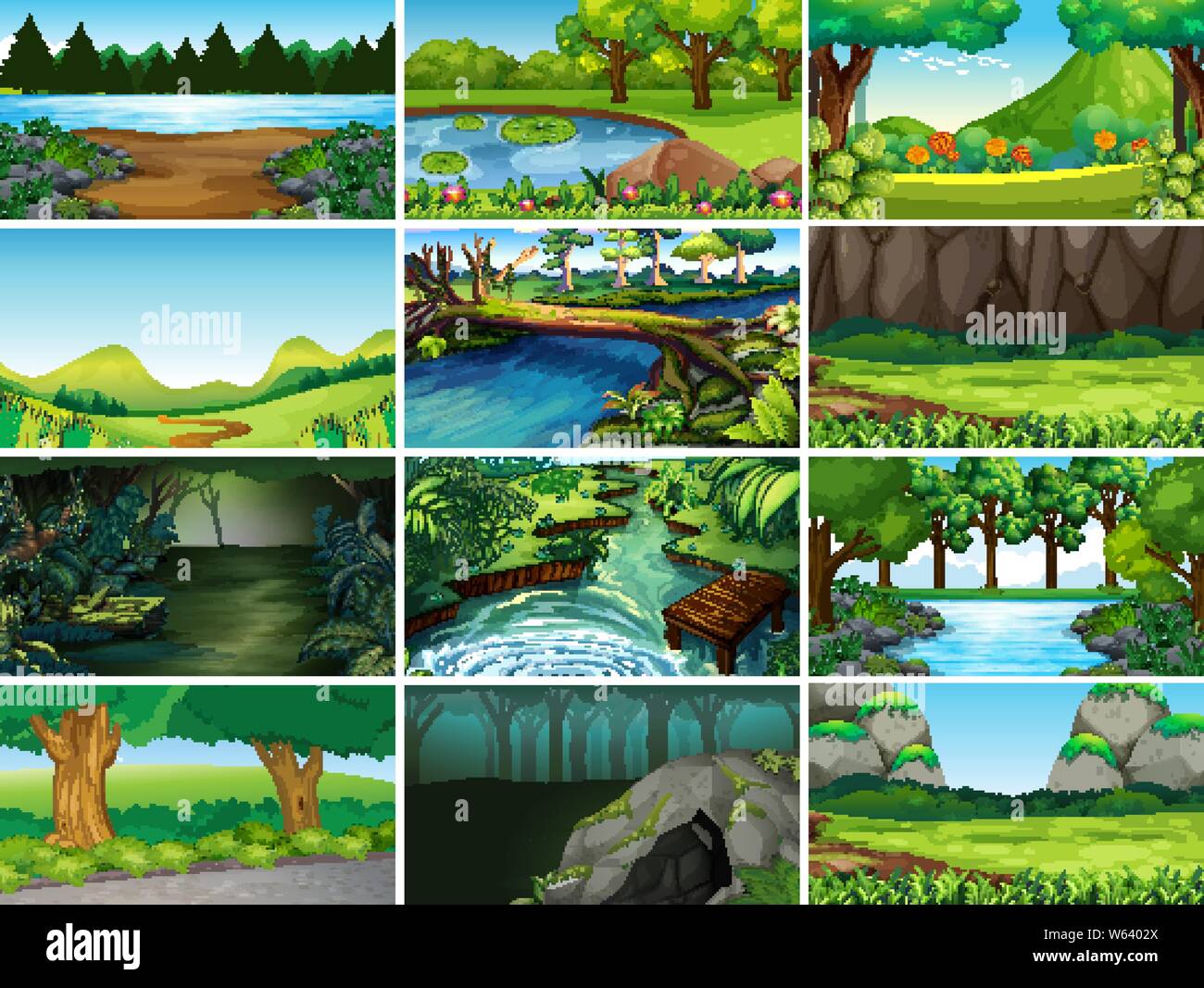 Empty, blank landscape nature scenes illustration Stock Vector Image ...
