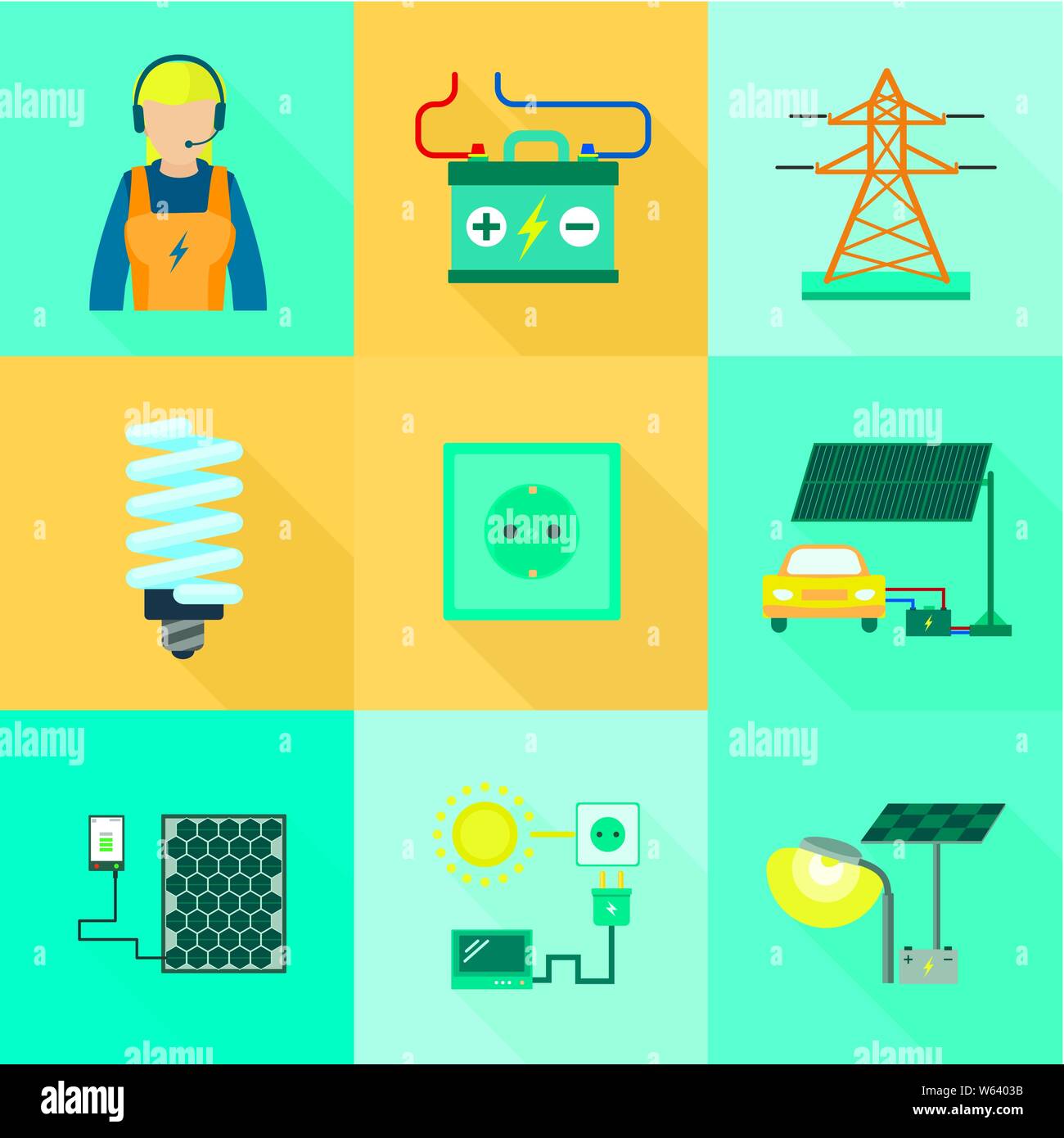 Electric icon set. Flat set of 9 electric vector icons for web design ...