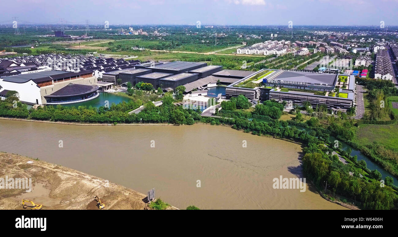 An aerial view of the second phase of the Wuzhen Internet International ...