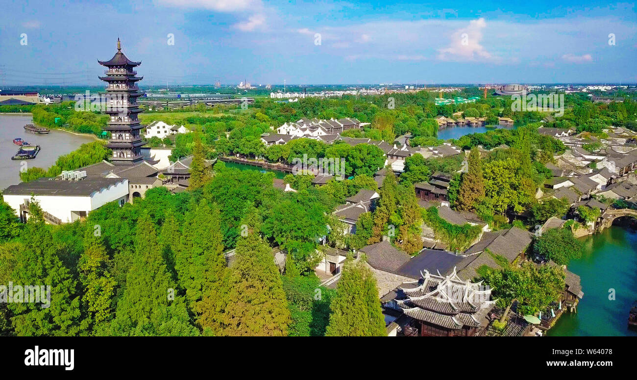 An aerial view of the second phase of the Wuzhen Internet International ...