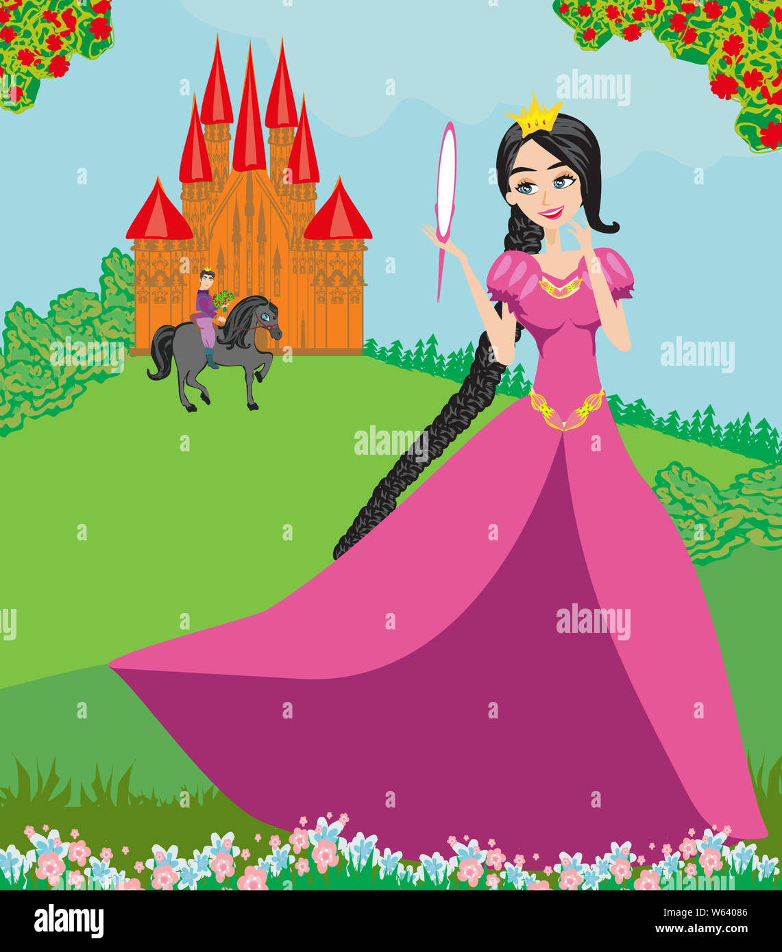 Prince princess horse castle landscape couple love hi-res stock ...