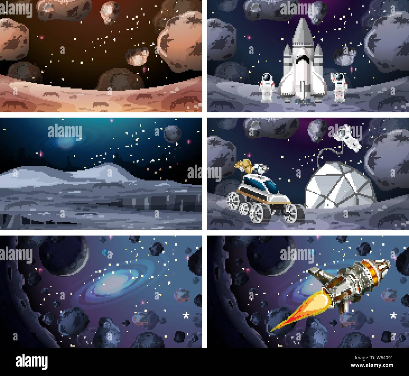 Set of space scenes illustration Stock Vector Image & Art - Alamy