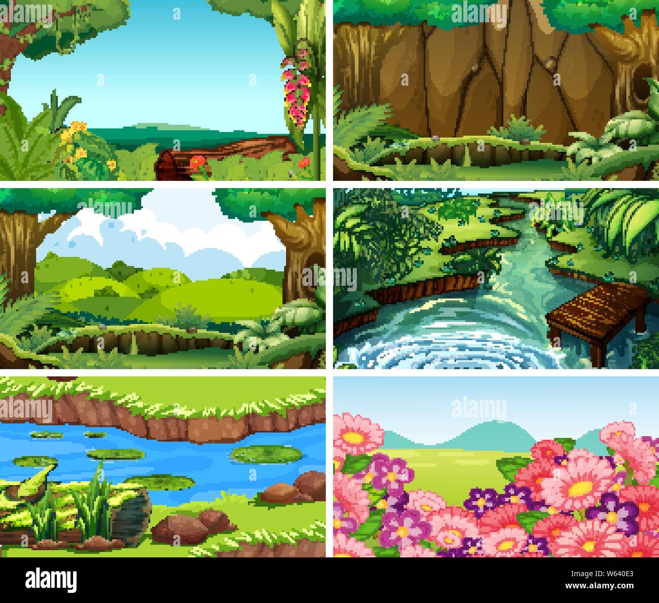 Empty, blank landscape nature scenes illustration Stock Vector Image ...