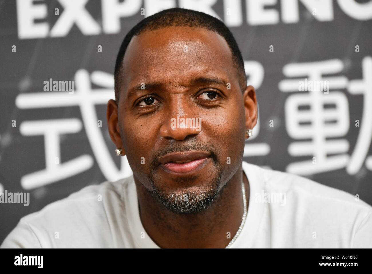 Former NBA star Tracy McGrady attends an activity at the Rucker Park in ...