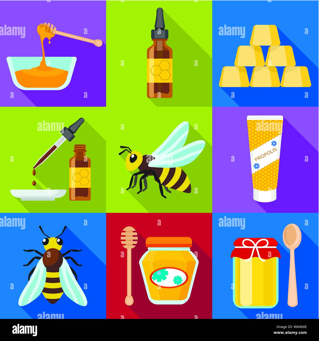 Honey icon set. Flat set of 9 honey vector icons for web design ...