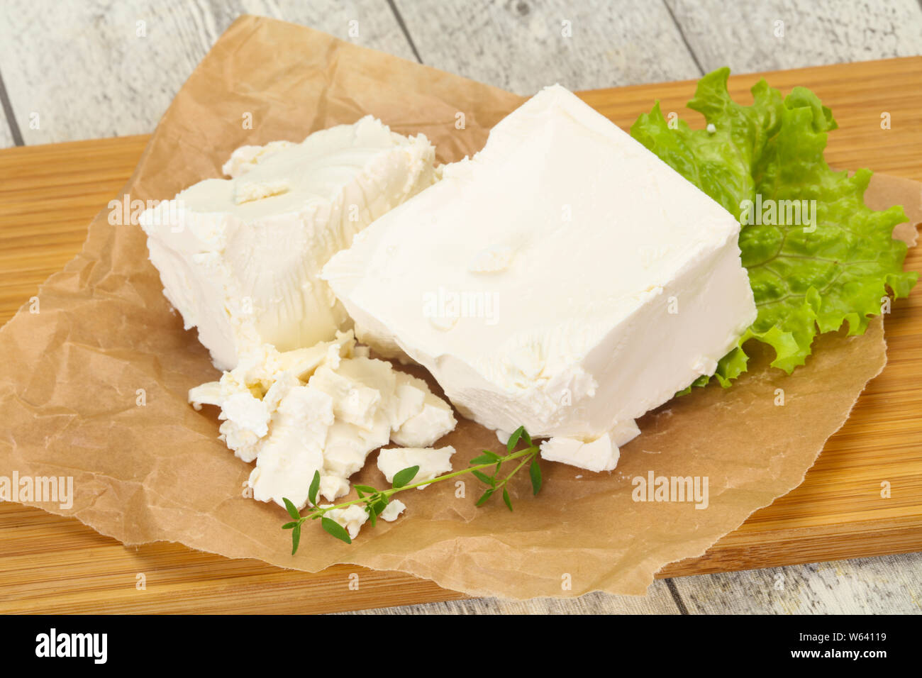 Greek traditional Feta soft cheese in the plate Stock Photo - Alamy