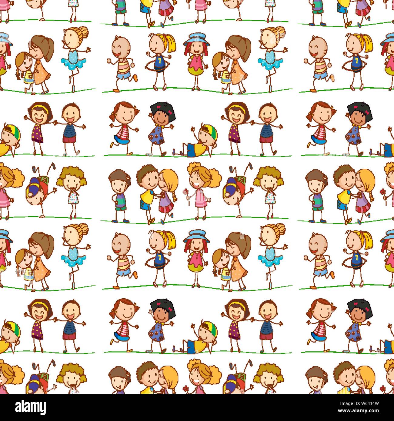 Seamless pattern tile cartoon with doolde kids illustration Stock ...