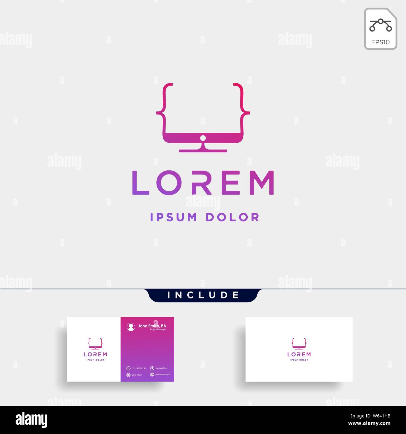 Coding Monitor Logo Design Template Vector Programmer Connect Lineart Symbol Icon Stock Vector