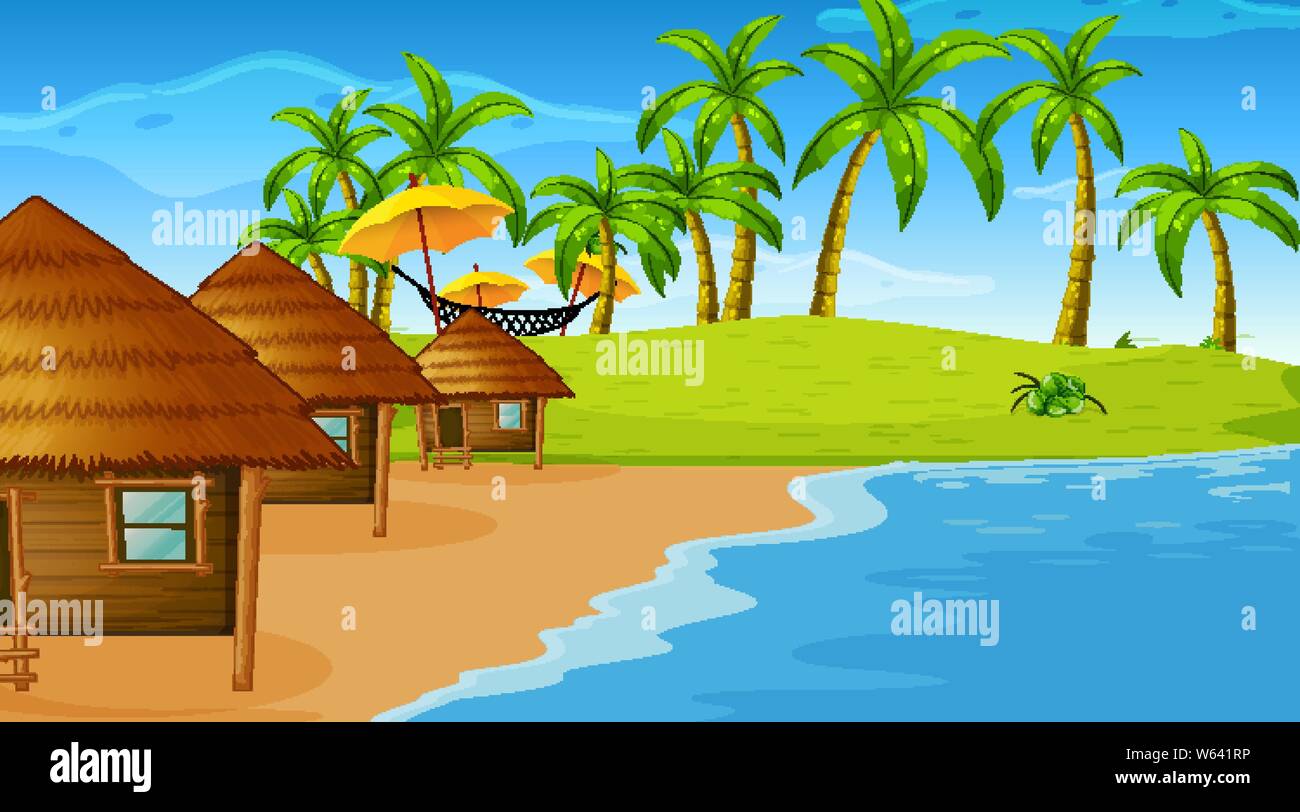 Empty nature beach ocean coastal landscape illustration Stock Vector ...