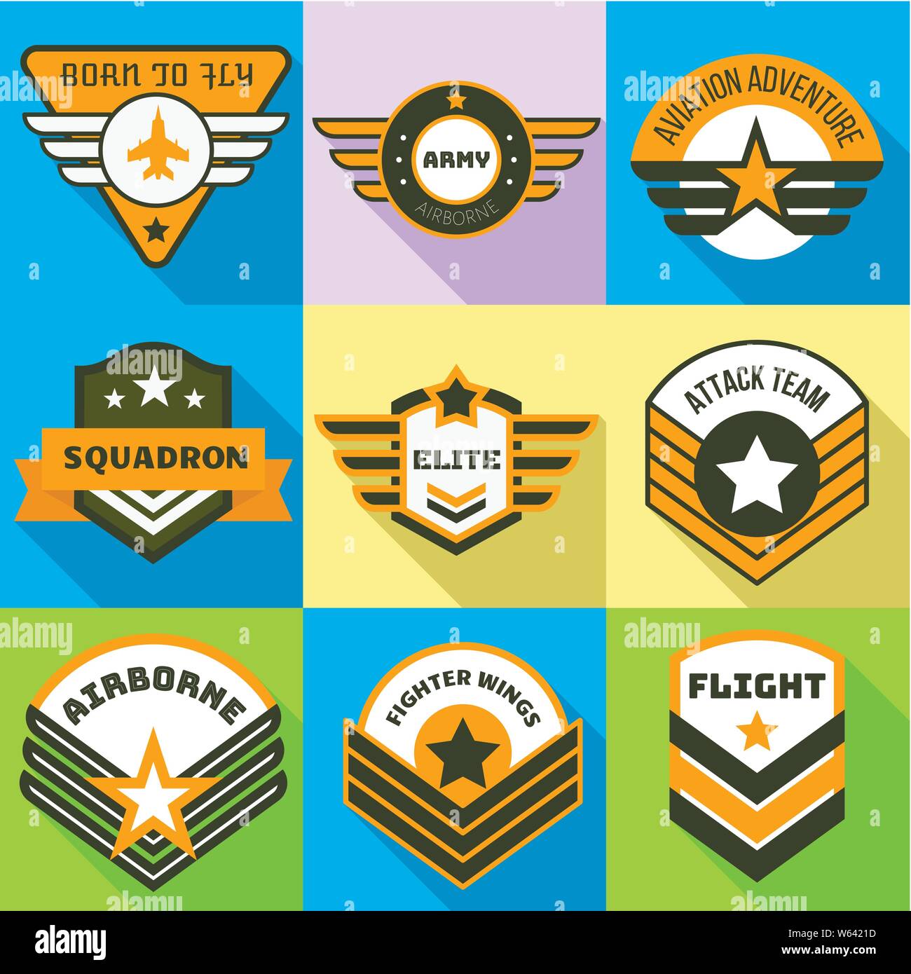 Airborne logo set. Flat set of 9 airborne vector logo for web design ...